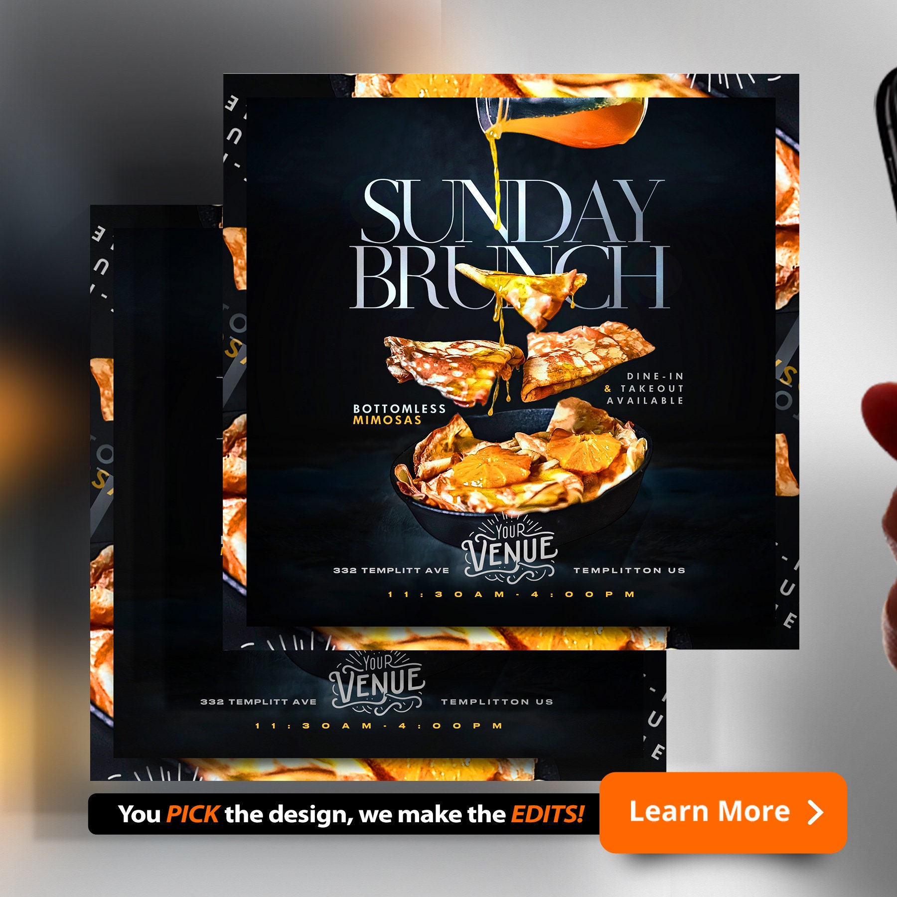 Sunday Brunch Flyer, Premade Flyer Template, Brunch Invitation, Club ...