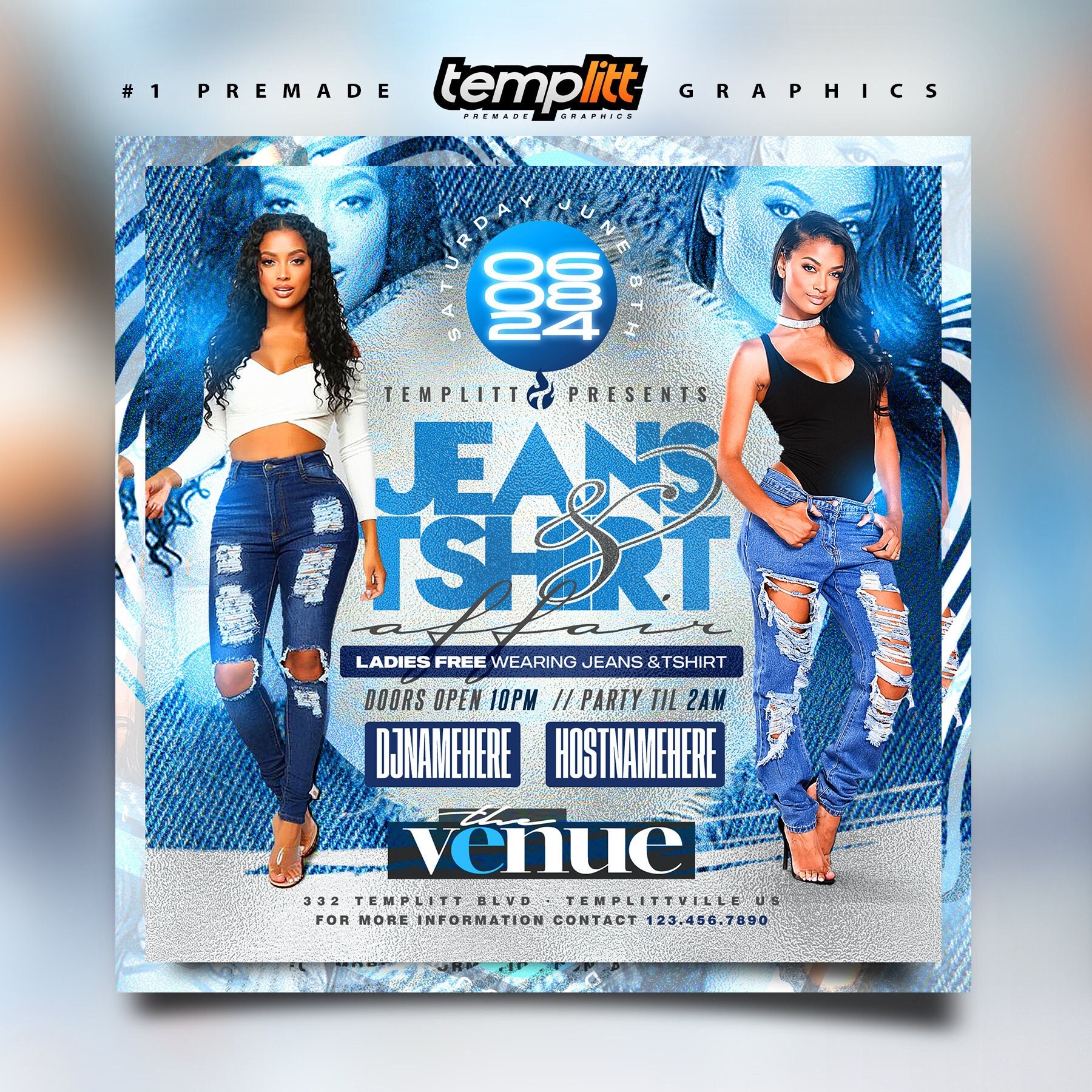 Jeans & T-shirt Party Flyer, Premade Flyer Template, Event Flyer, Night ...