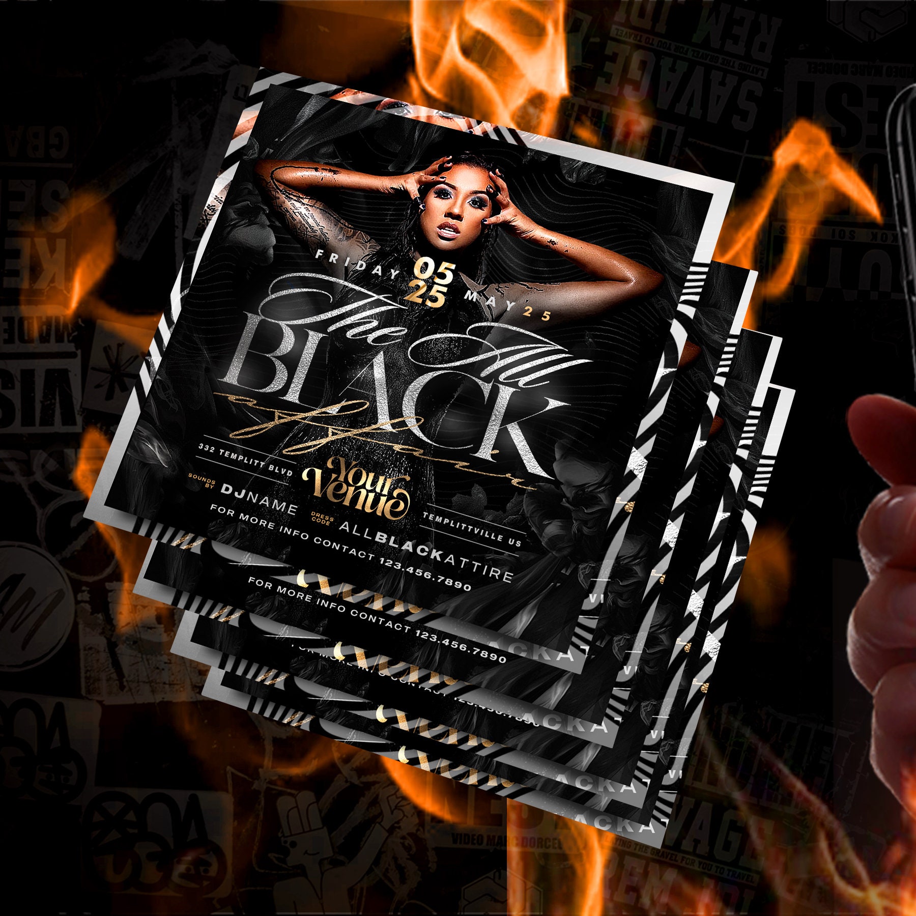 All Black Party Flyer, Premade Flyer Template, Event Flyer, Night Club ...