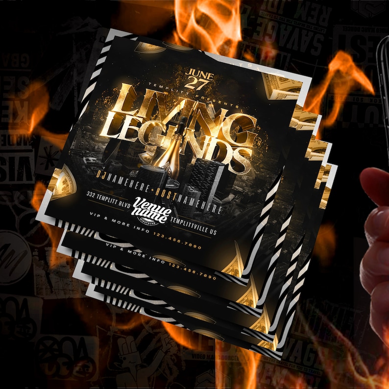 Living Legends Party Flyer, Premade Flyer Template, Event Flyer, Night ...