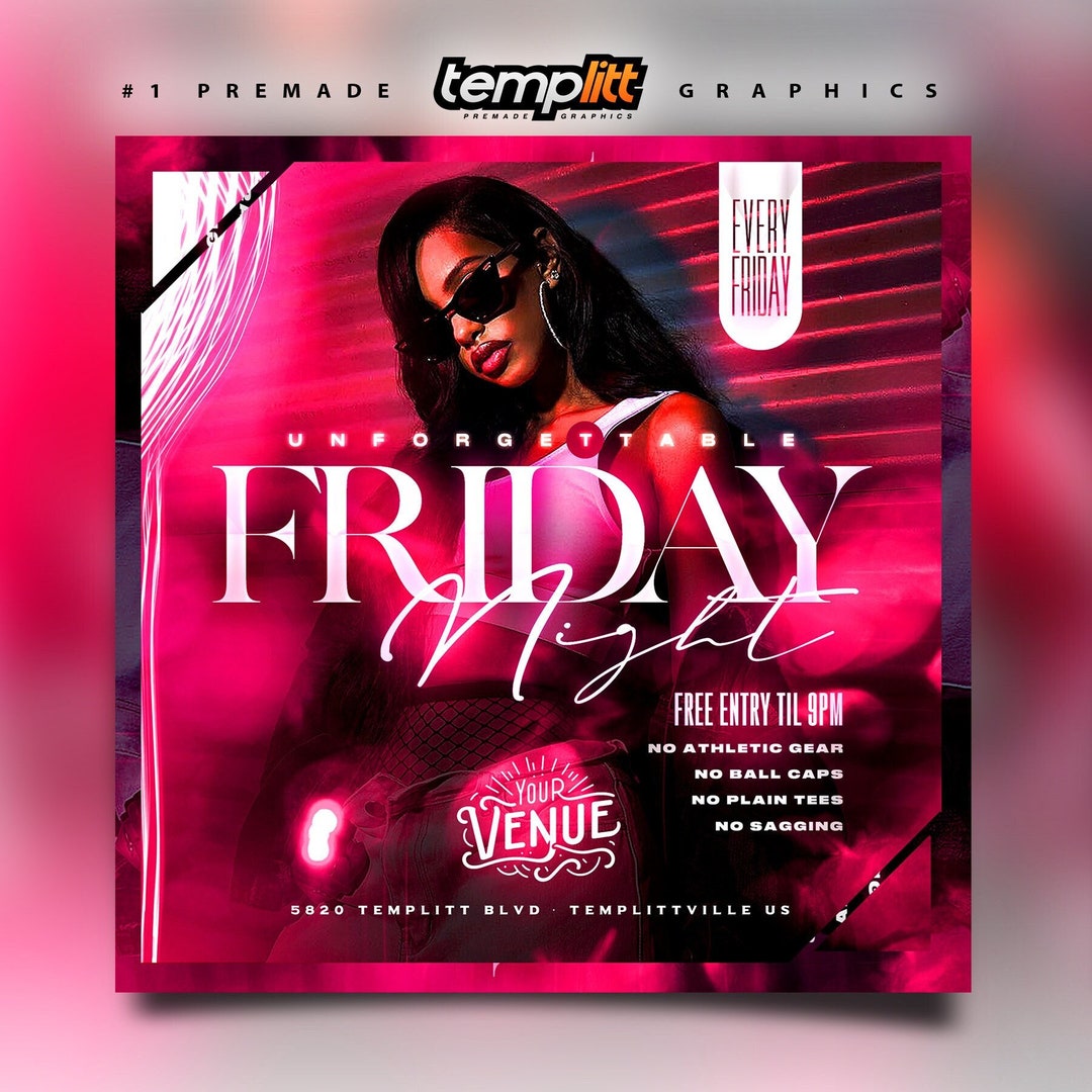 Friday Party Flyer, Premade Flyer Template, Event Flyer, Night Club ...