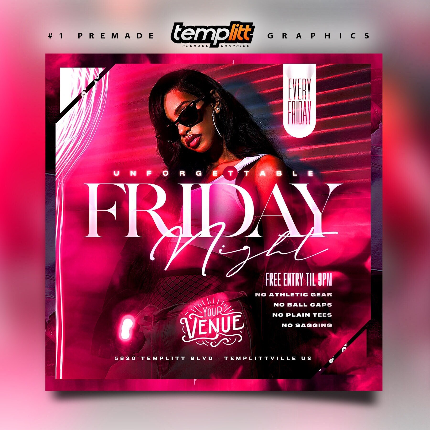 Friday Party Flyer, Premade Flyer Template, Event Flyer, Night Club ...