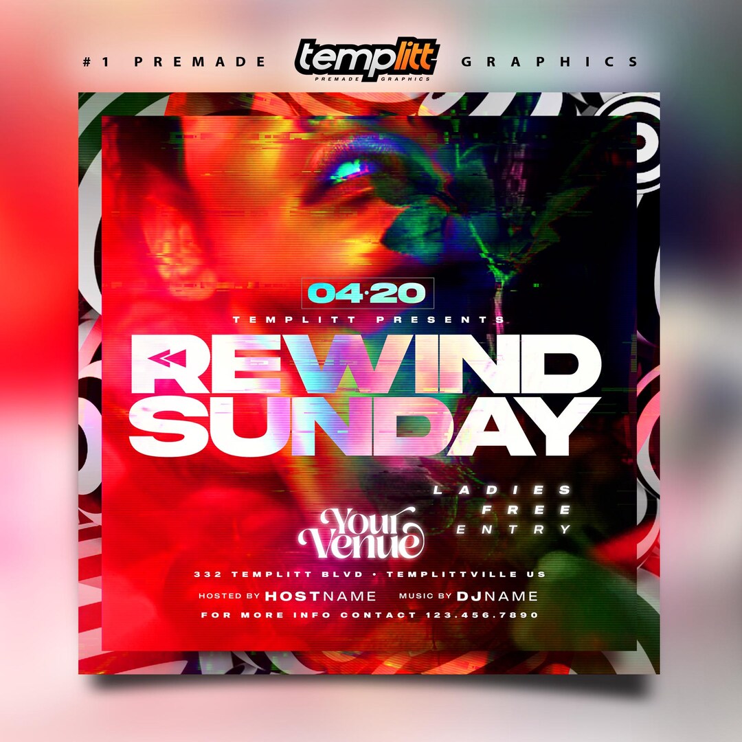 Rewind Sunday Party Flyer, Premade Flyer Template, Event Flyer, Night ...