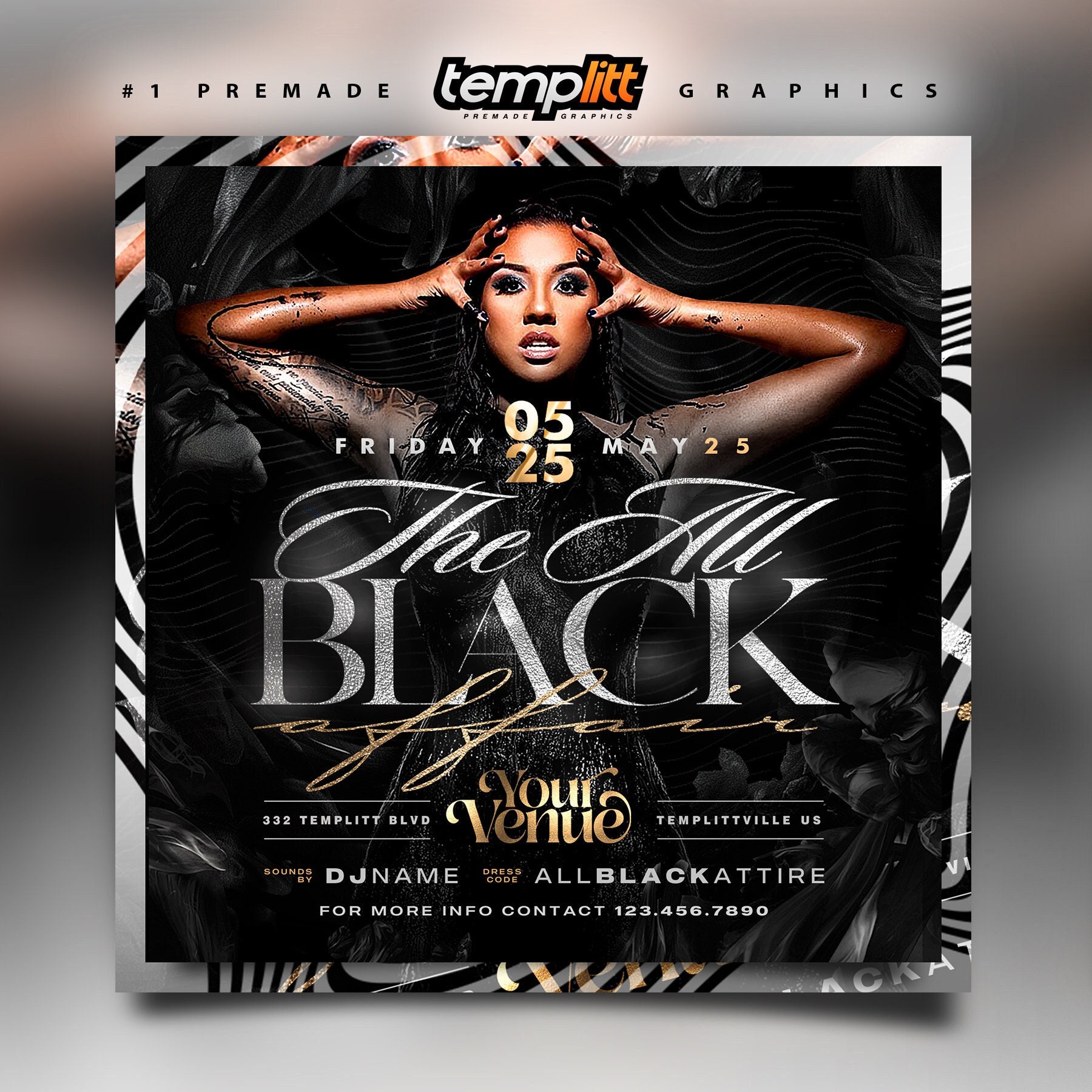 All Black Party Flyer, Premade Flyer Template, Event Flyer, Night Club ...