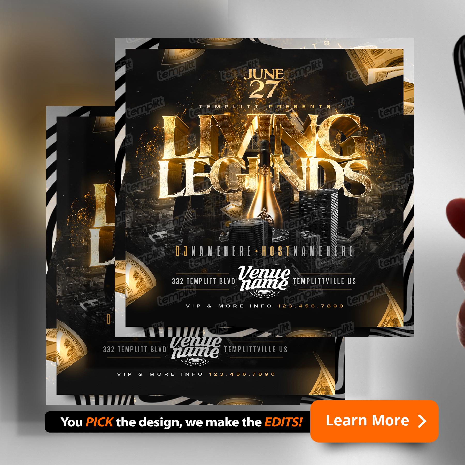 Living Legends Party Flyer, Premade Flyer Template, Event Flyer, Night ...