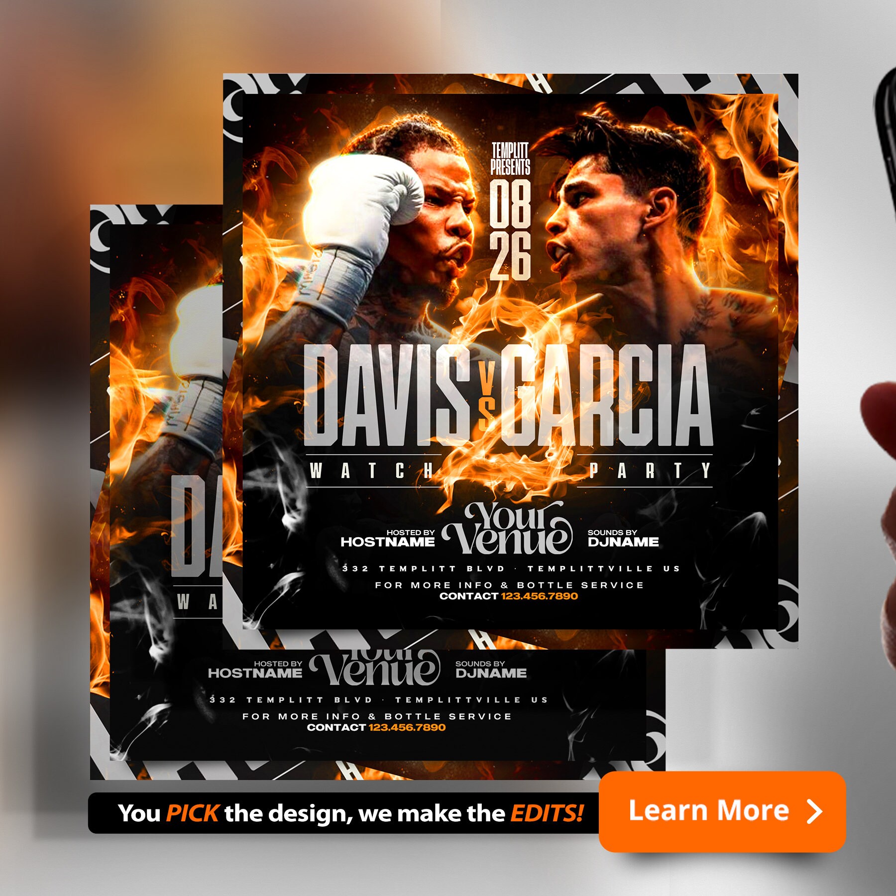 Boxing Watch Party Flyer, Premade Flyer Template, Event Flyer, Night ...