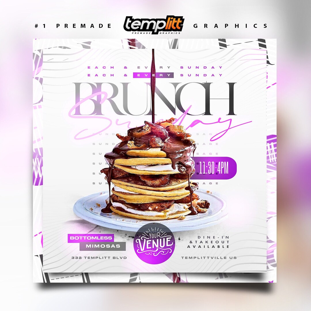 Sunday Brunch Flyer, Premade Flyer Template, Brunch Invitation, Club ...