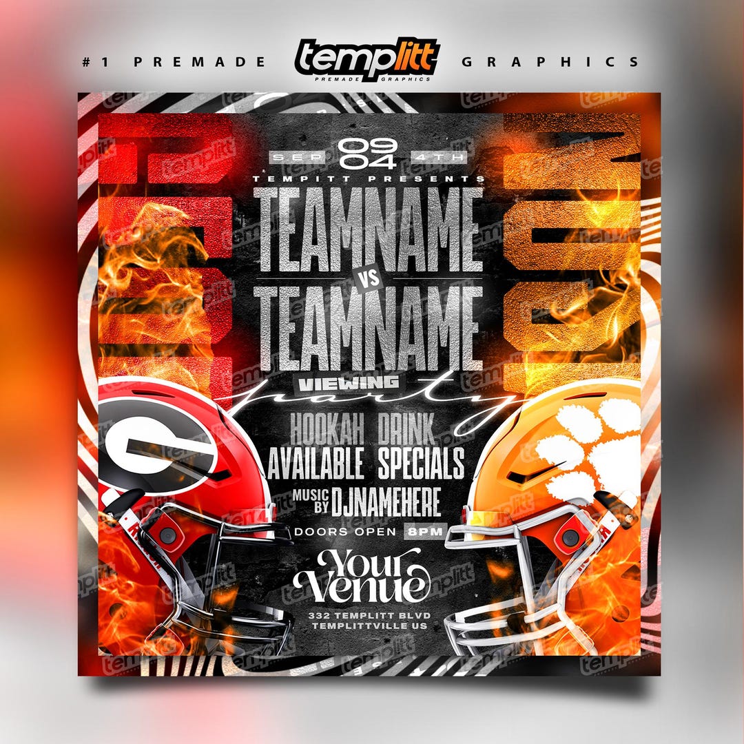 Football Watch Party Flyer, Premade Flyer Template, Event Flyer, Night ...