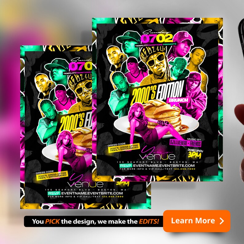 2000's Brunch Flyer, Premade Flyer Template, Brunch Invitation, Club ...