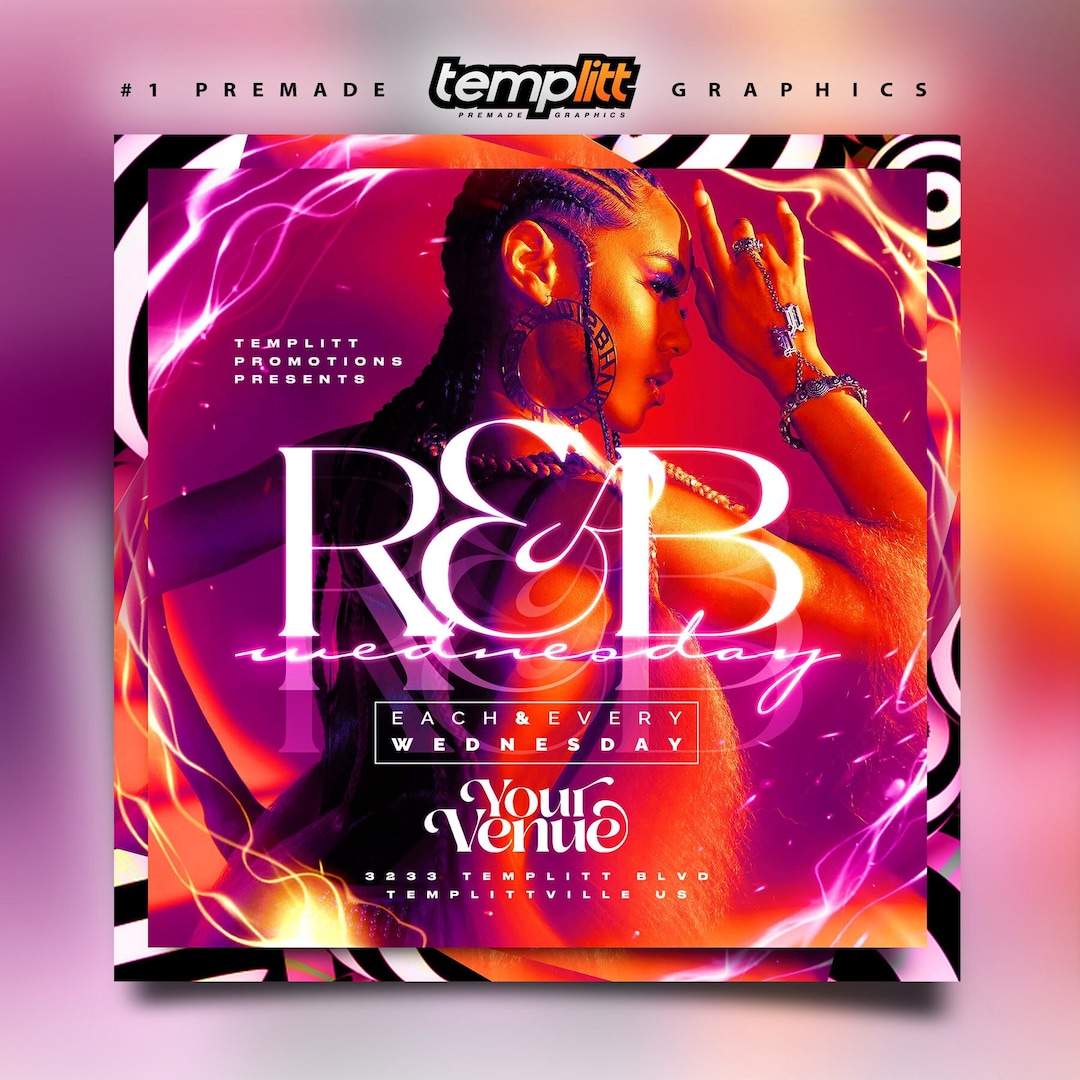 R&B Wednesday Party Flyer, Premade Flyer Template, Event Flyer, Night ...