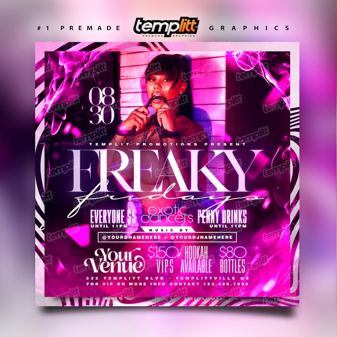 Freaky Fridays Party Flyer, Premade Flyer Template, Event Flyer, Strip ...