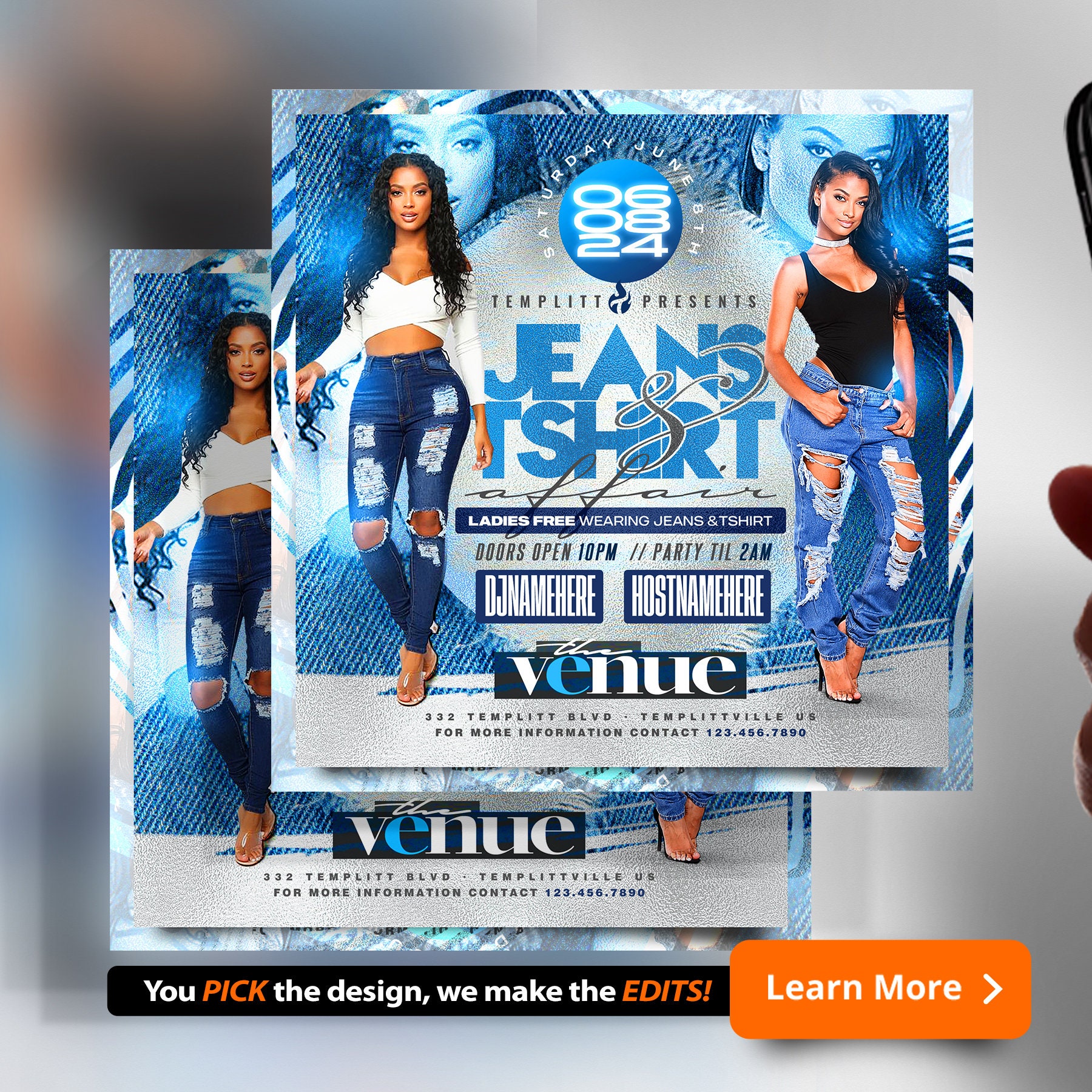 Jeans & T-shirt Party Flyer, Premade Flyer Template, Event Flyer, Night ...