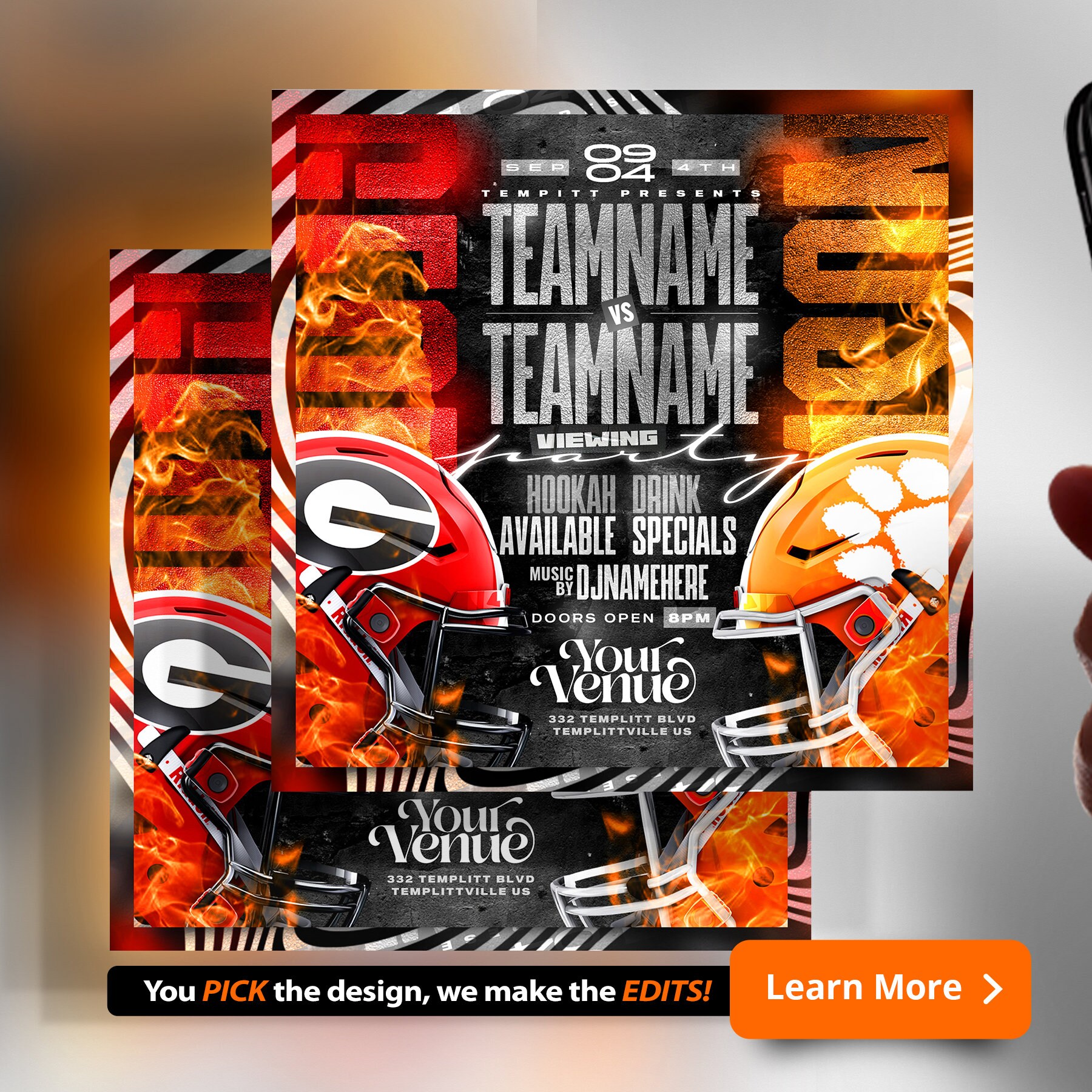 Football Watch Party Flyer, Premade Flyer Template, Event Flyer, Night ...