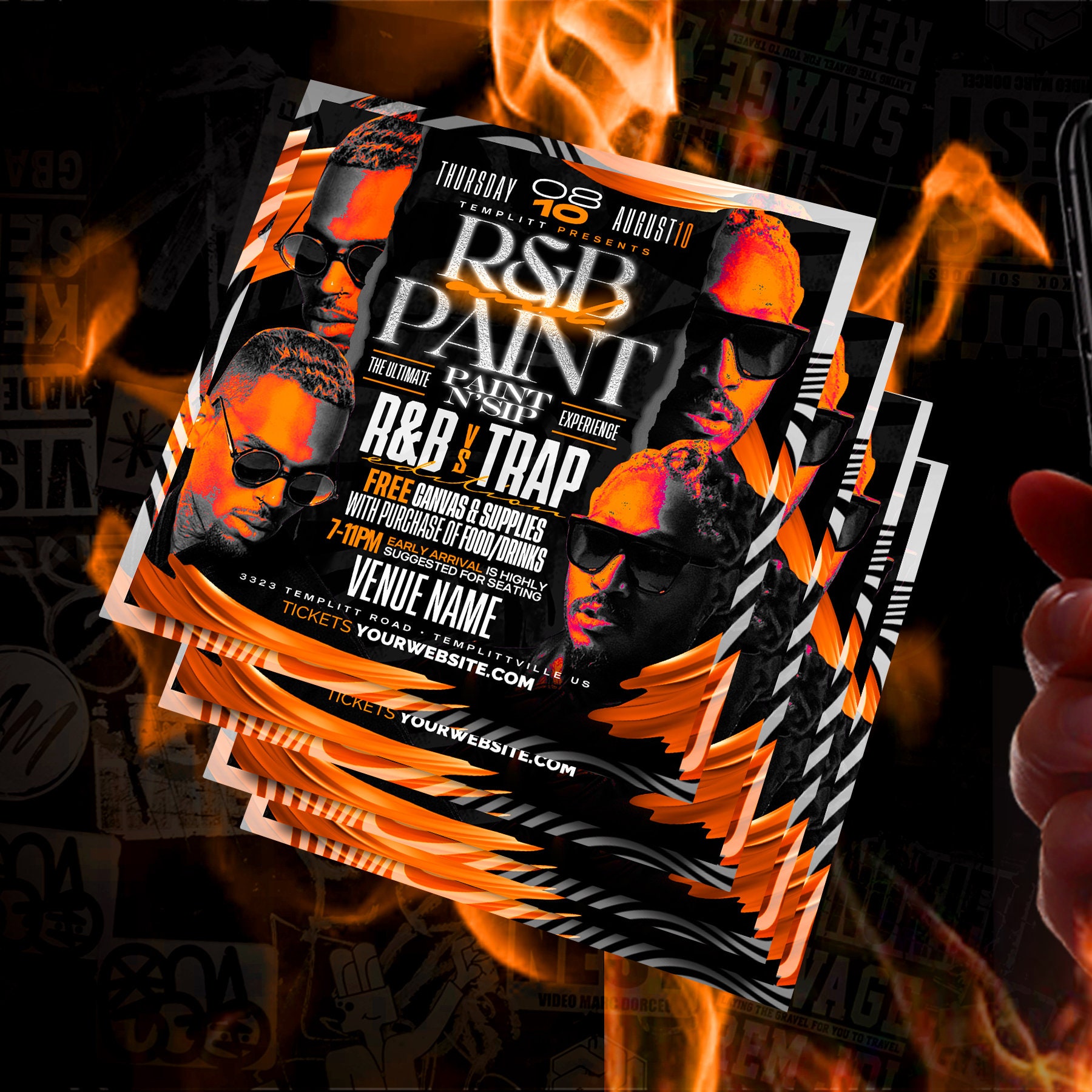 R&B Vs Trap Paint N Sip Flyer, Premade Flyer Template, Club Flyer ...