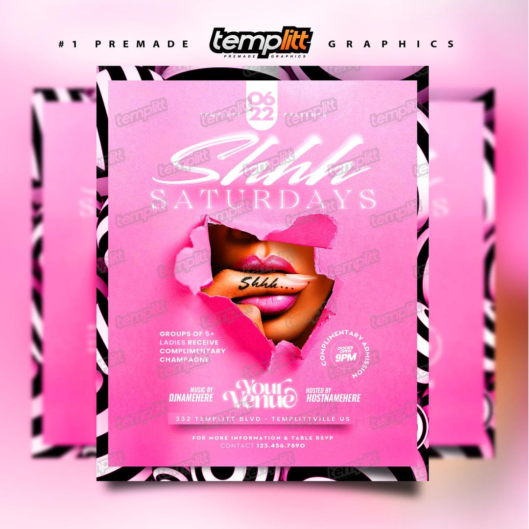 Shhh Saturdays Party Flyer, Premade Flyer Template, Event Flyer, Night ...