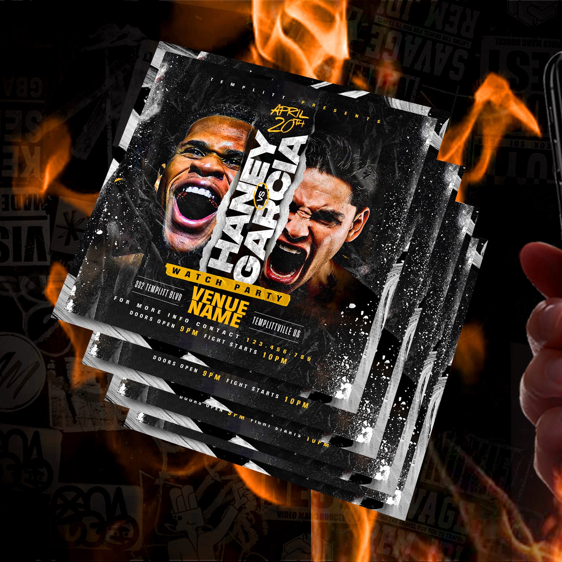 Boxing Watch Party Flyer, Premade Flyer Template, Event Flyer, Night ...