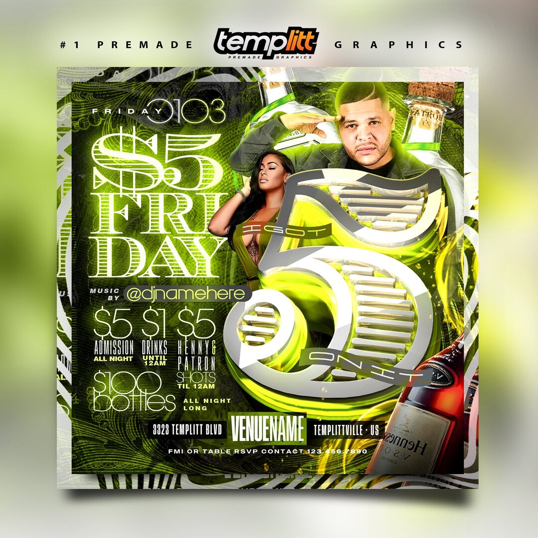5 Dollar Friday Party Flyer, Premade Flyer Template, Event Flyer, Night ...