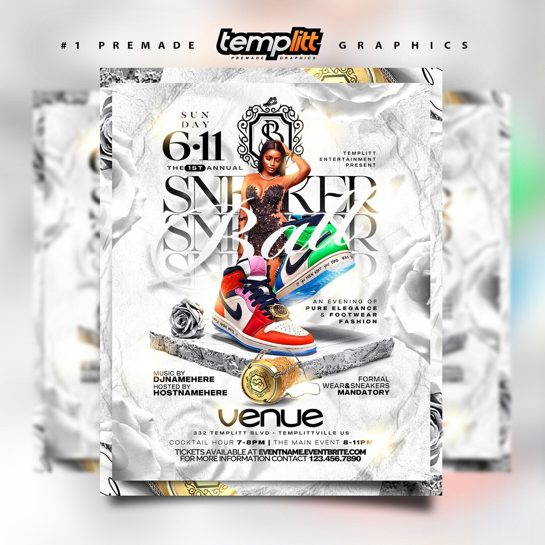 Sneaker Ball Party Flyer, Premade Flyer Template, Event Flyer, Night ...