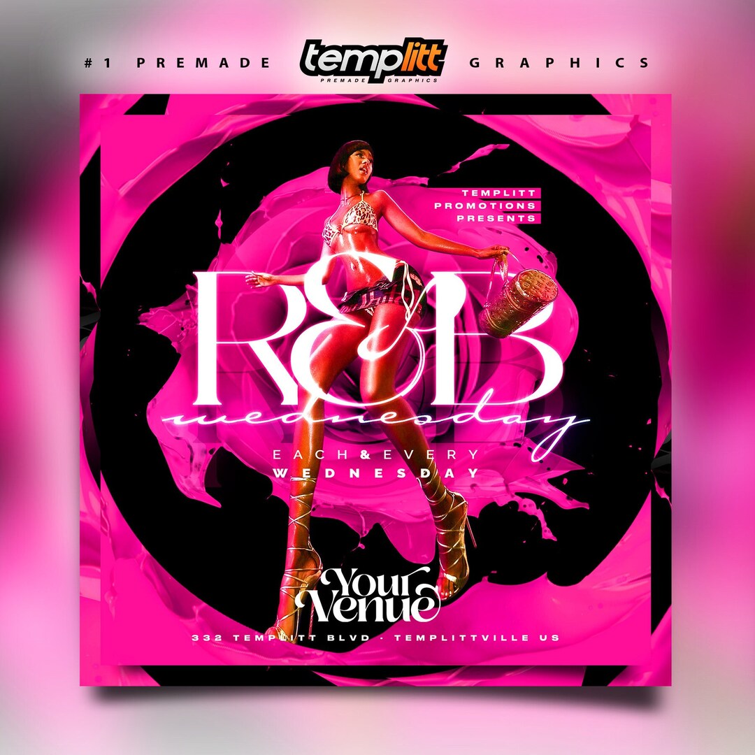 R&B Wednesday Party Flyer, Premade Flyer Template, Event Flyer, Night ...