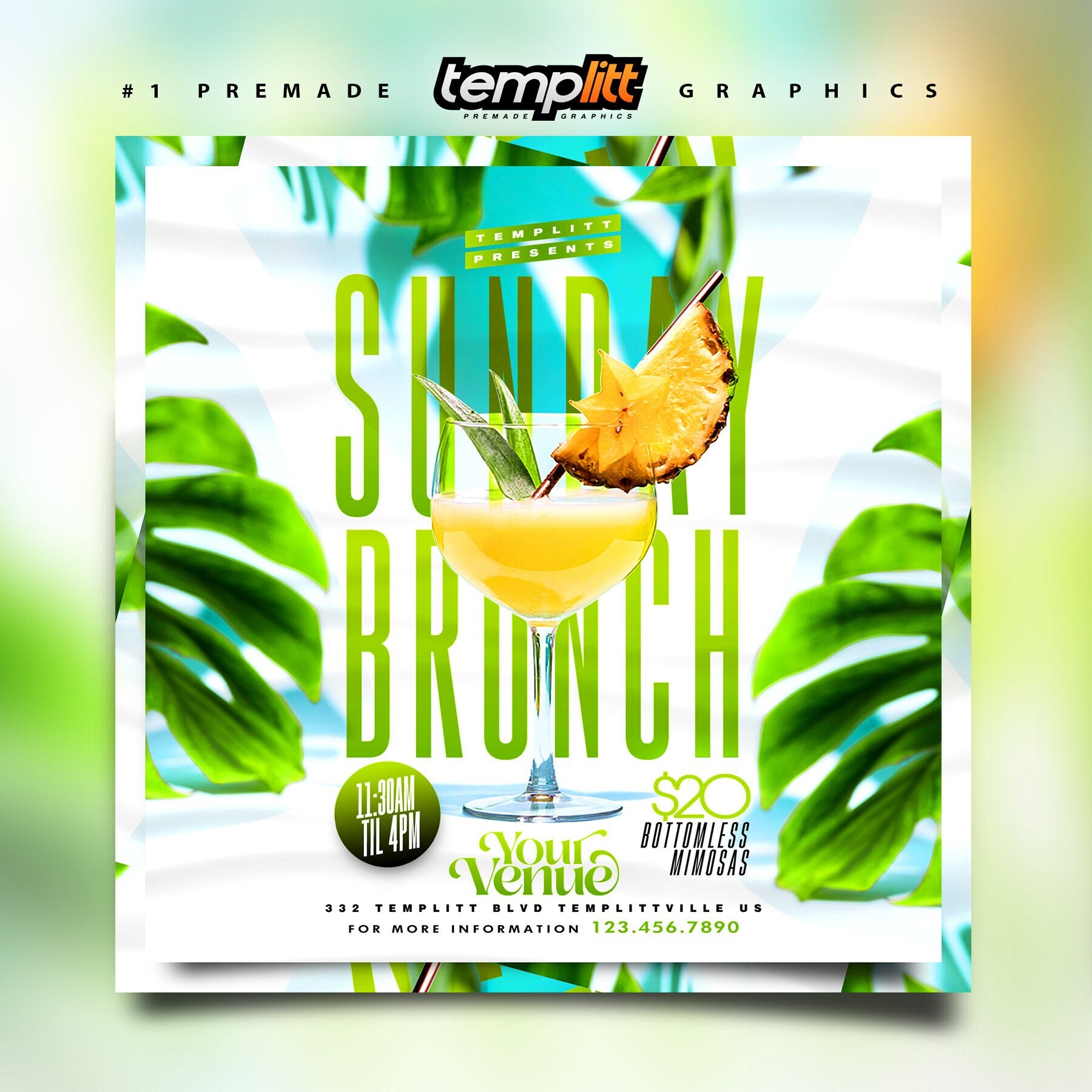 Brunch Flyer, Premade Flyer Template, Brunch Invitation, Club Flyer ...