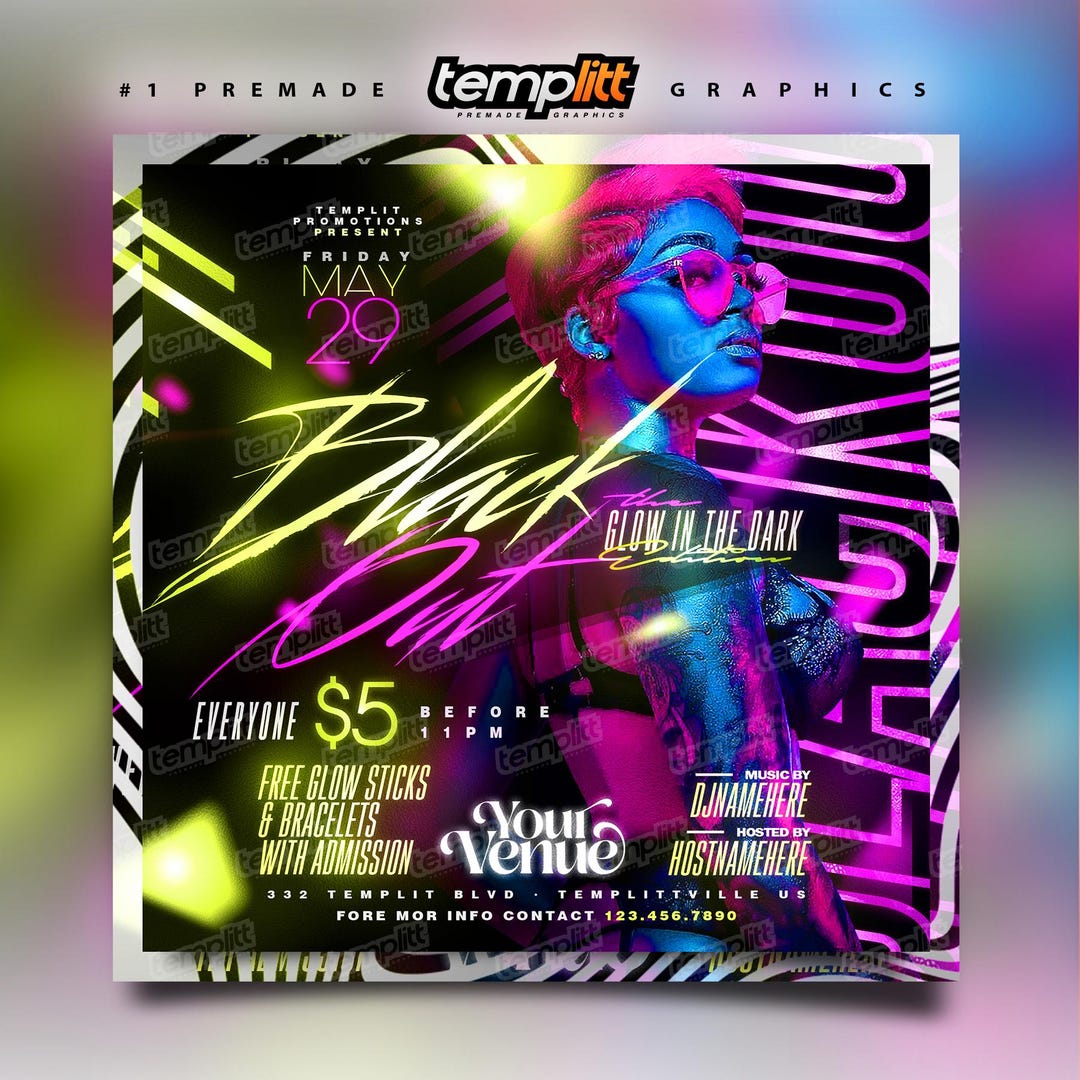 Black Out Party Flyer, Premade Flyer Template, Event Flyer, Night Club ...
