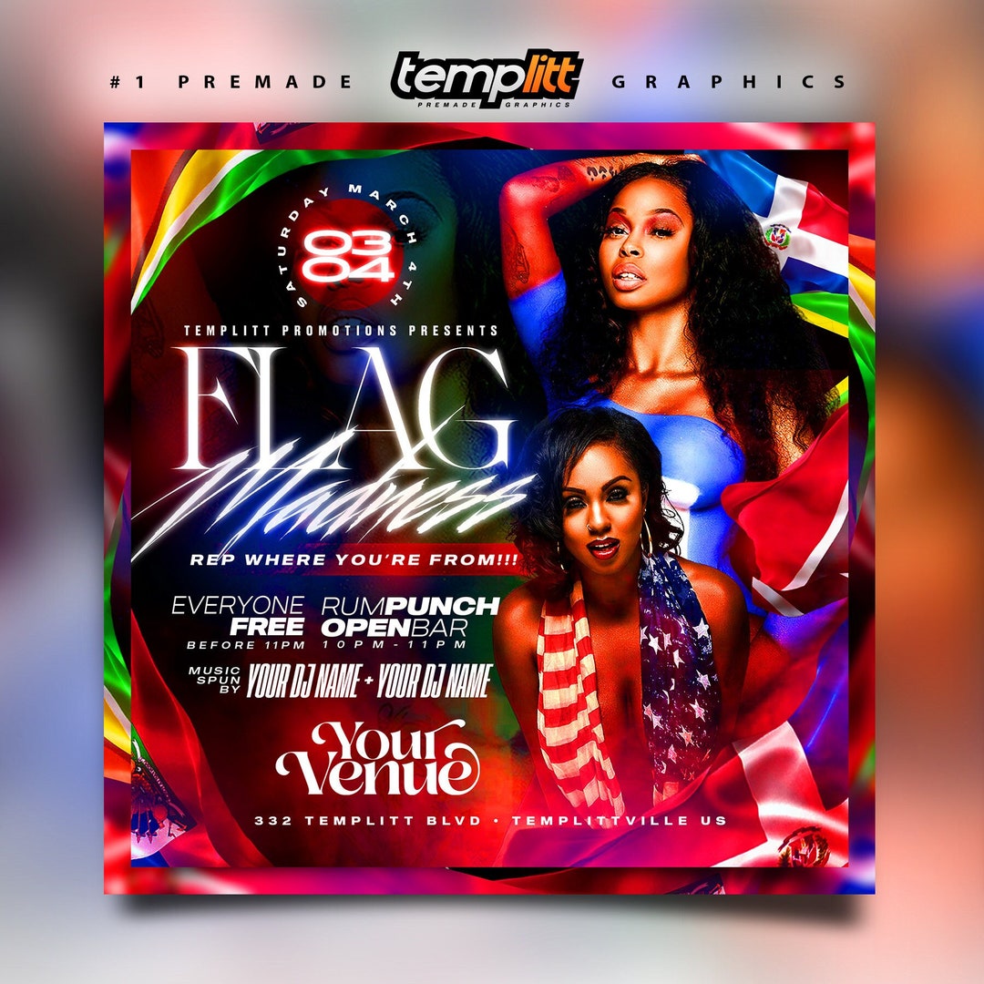Flag Madness Party Flyer, Premade Flyer Template, Event Flyer, Night ...