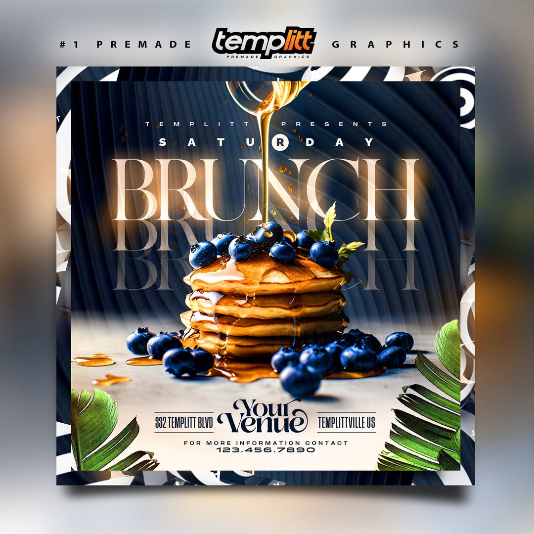 Saturday Brunch Flyer, Premade Flyer Template, Brunch Invitation, Club ...