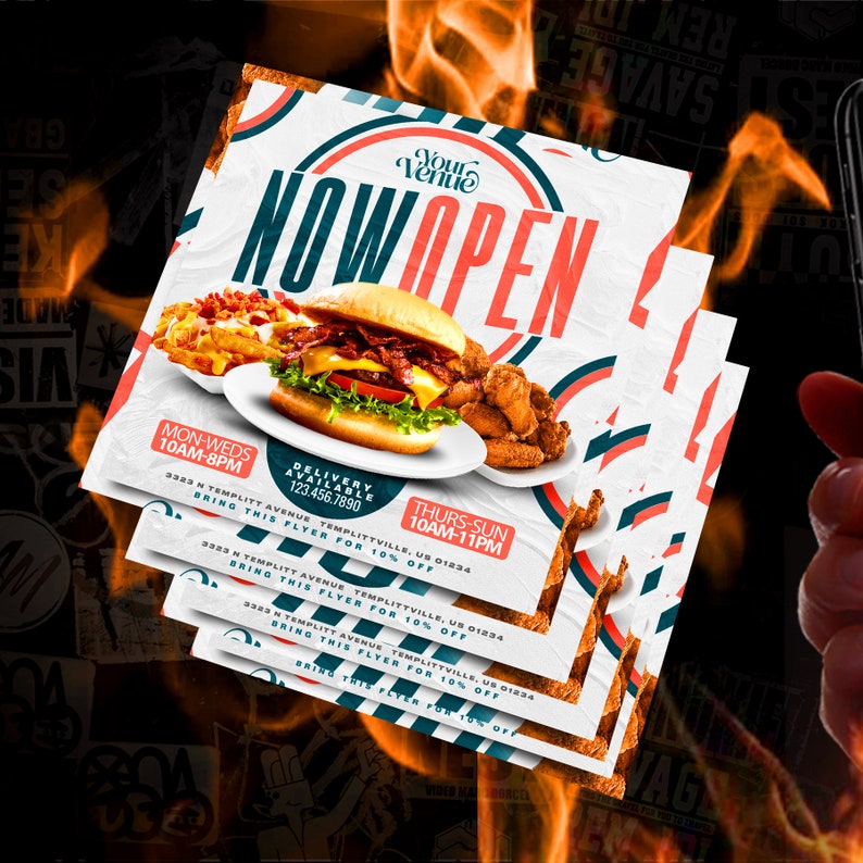 Now Open Restaurant Flyer, Premade Flyer Template, Event Flyer, Party ...