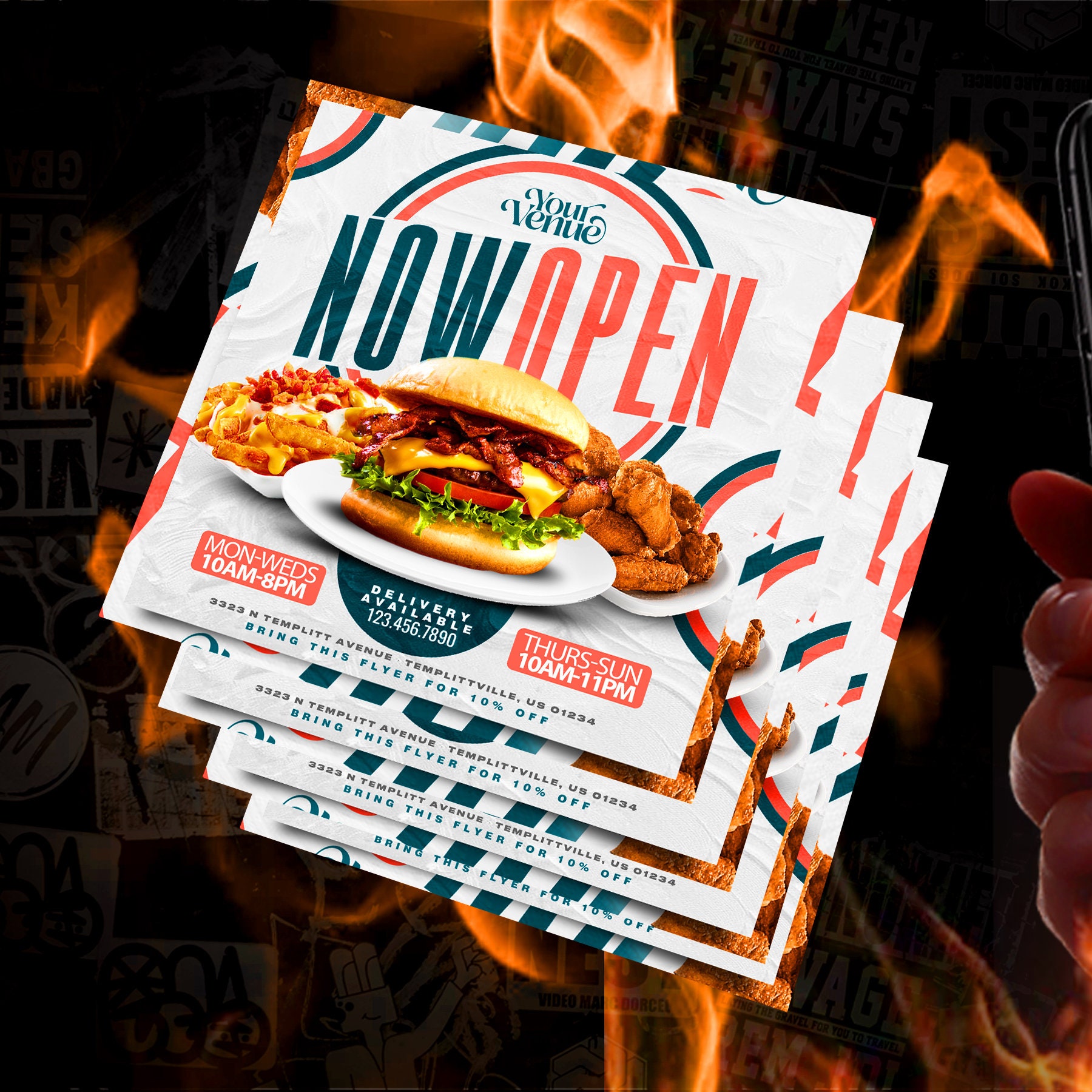 Now Open Restaurant Flyer, Premade Flyer Template, Event Flyer, Party ...