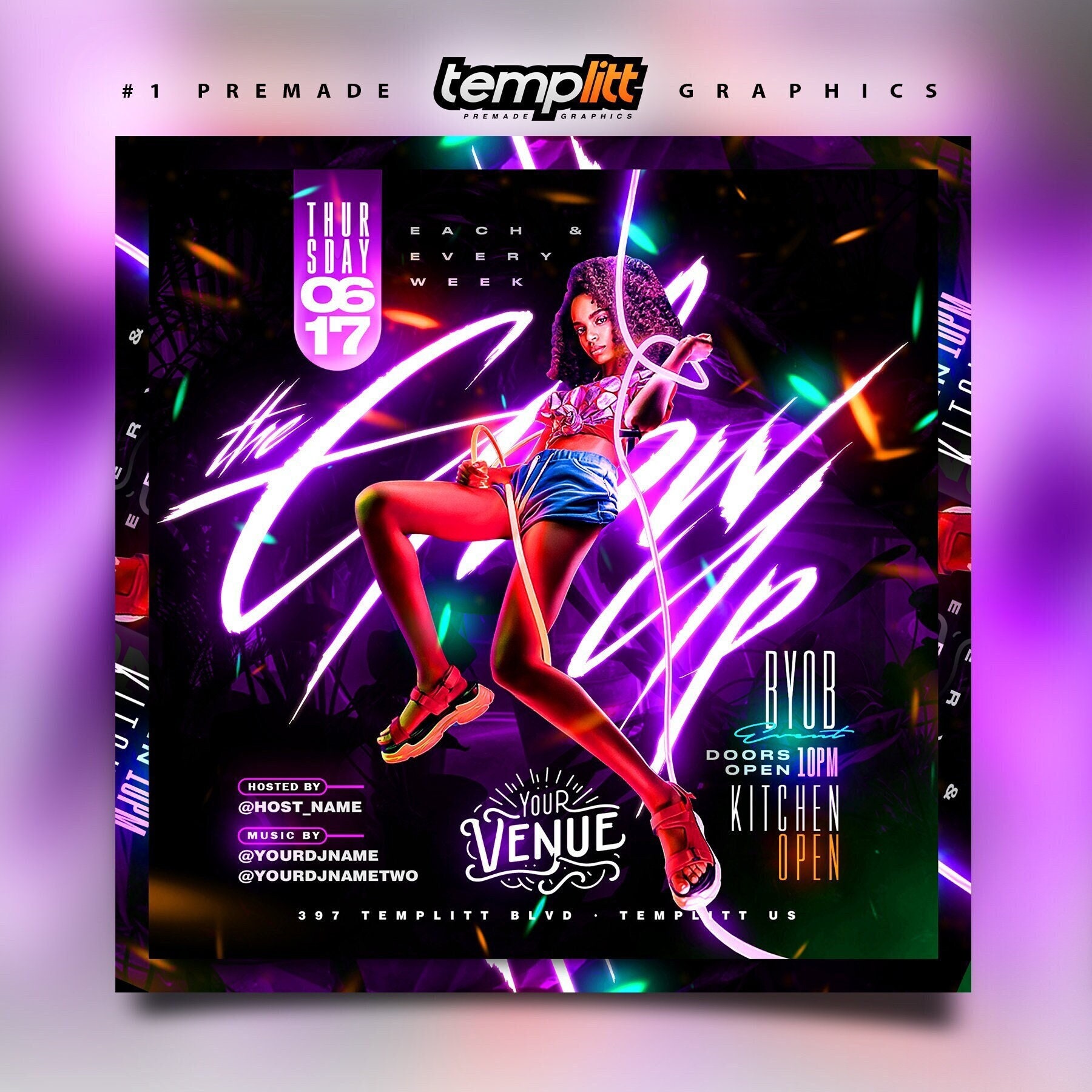 Glow up Party Flyer, Premade Flyer Template, Event Flyer, Night Club ...