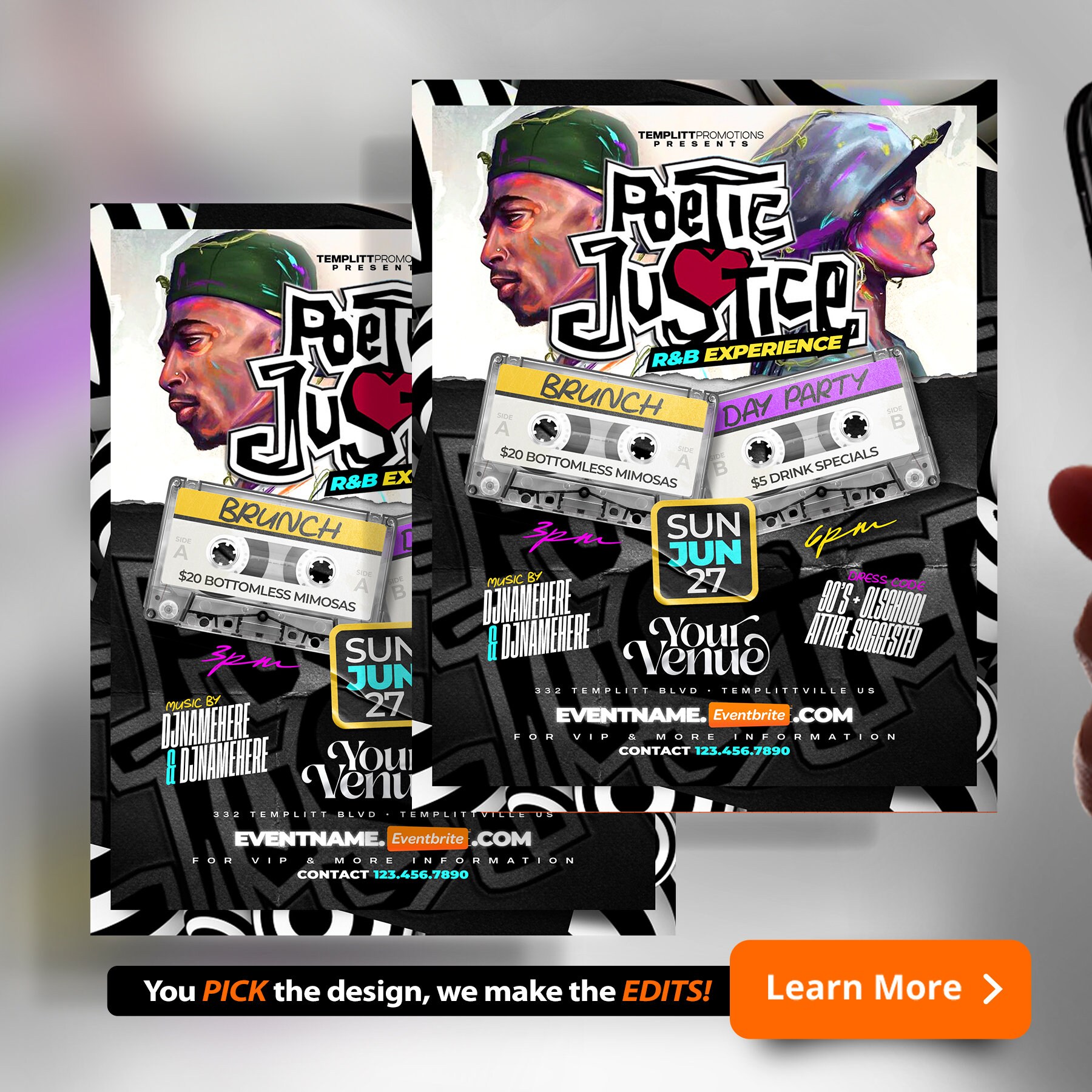 Poetic Justice Brunch Flyer, Premade Flyer Template, Brunch Invitation ...