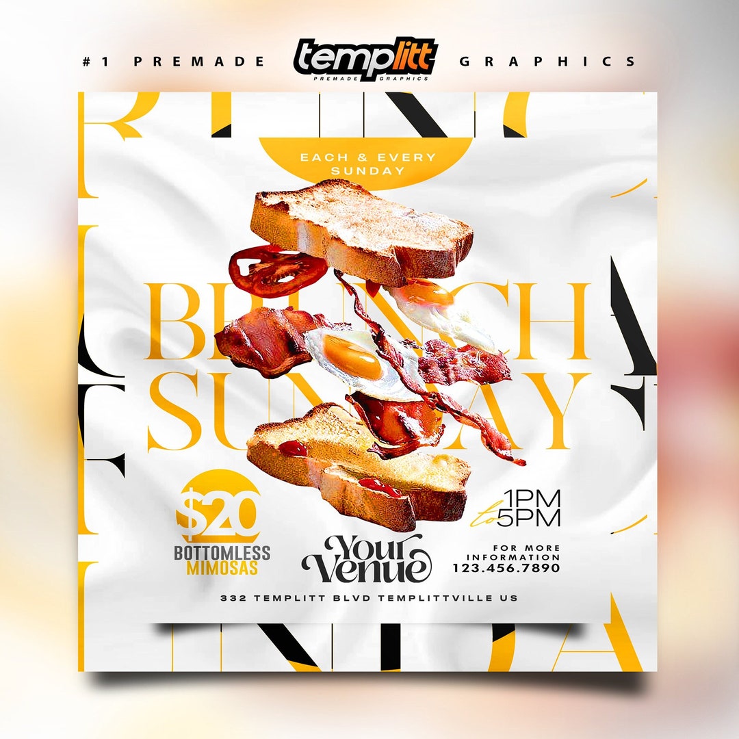 Brunch Flyer, Premade Flyer Template, Brunch Invitation, Club Flyer ...
