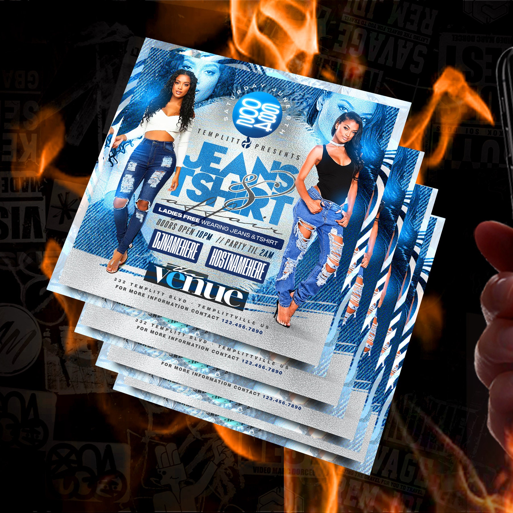 Jeans & T-shirt Party Flyer, Premade Flyer Template, Event Flyer, Night ...