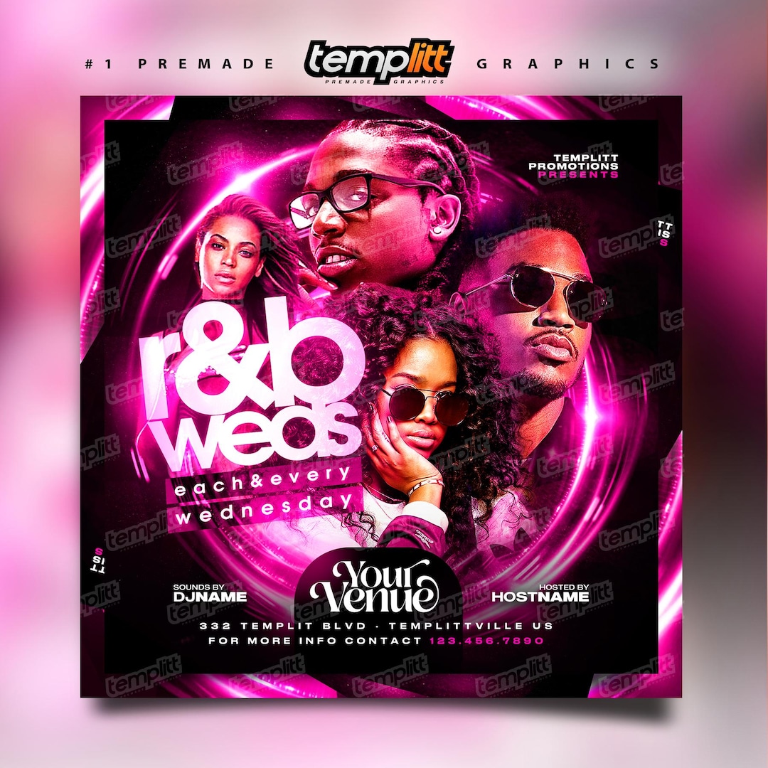 R&B Wednesday Party Flyer, Premade Flyer Template, Event Flyer, Night ...