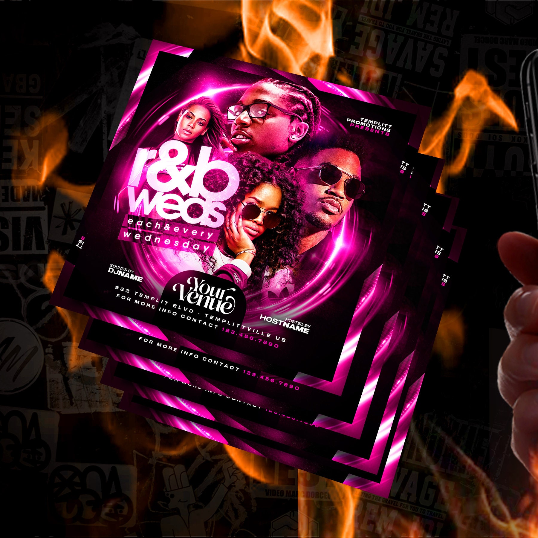 R&B Wednesday Party Flyer, Premade Flyer Template, Event Flyer, Night ...
