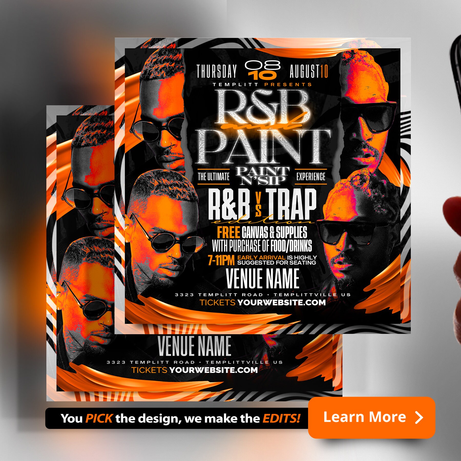 R&B Vs Trap Paint N Sip Flyer, Premade Flyer Template, Club Flyer ...
