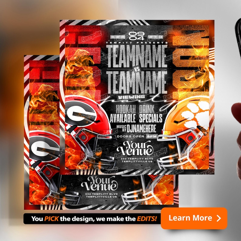Football Watch Party Flyer, Premade Flyer Template, Event Flyer, Night ...