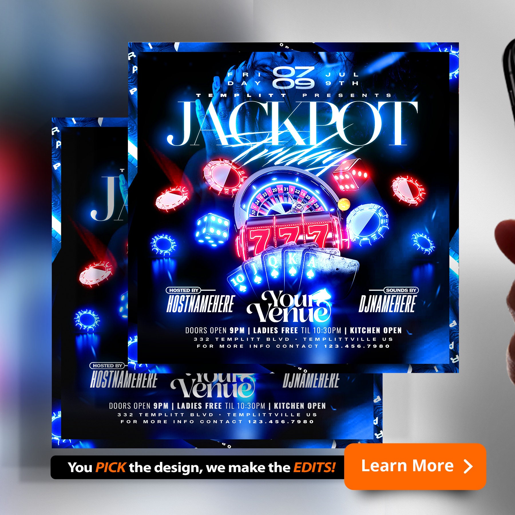 Jackpot Friday Party Flyer, Premade Flyer Template, Event Flyer, Night ...