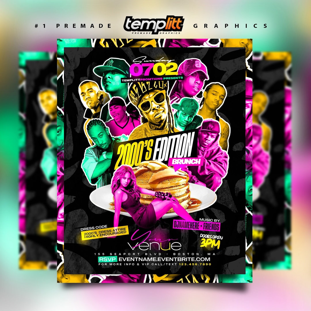2000's Brunch Flyer, Premade Flyer Template, Brunch Invitation, Club ...