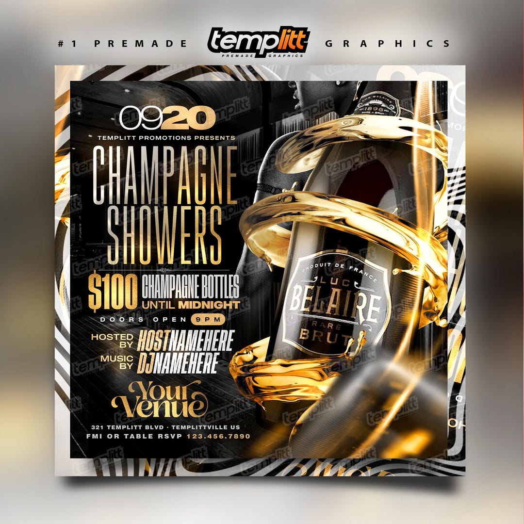Champagne Showers Party Flyer, Premade Flyer Template, Event Flyer ...