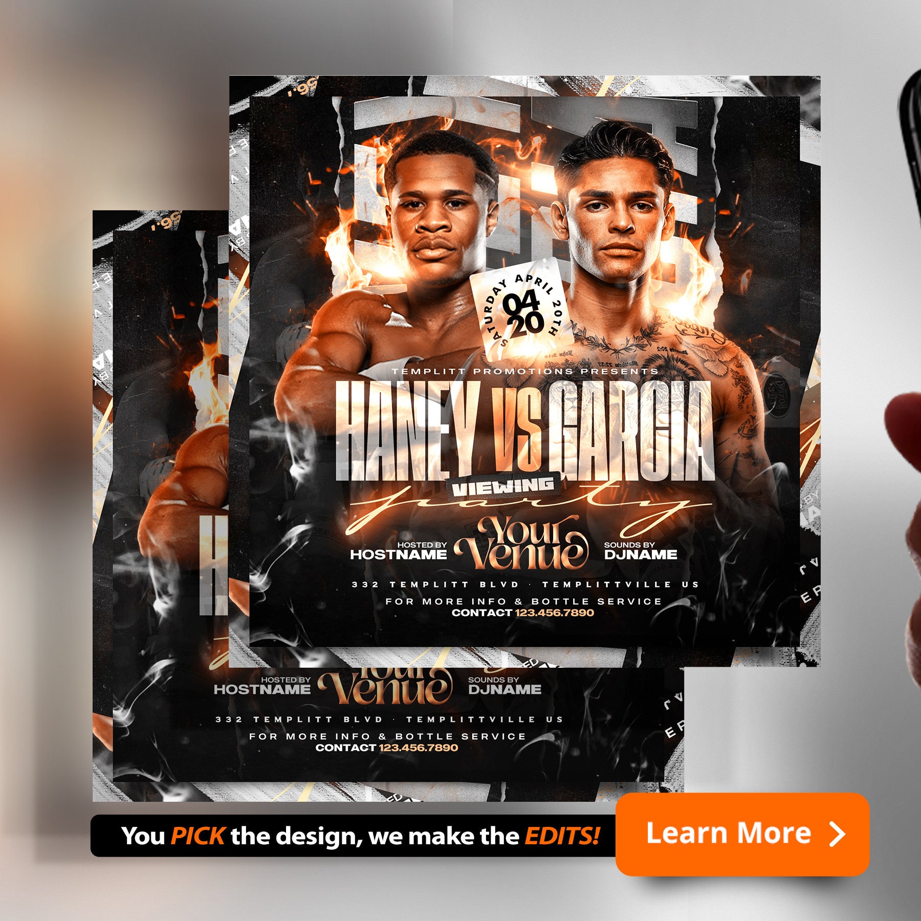 Boxing Watch Party Flyer, Premade Flyer Template, Event Flyer, Night ...