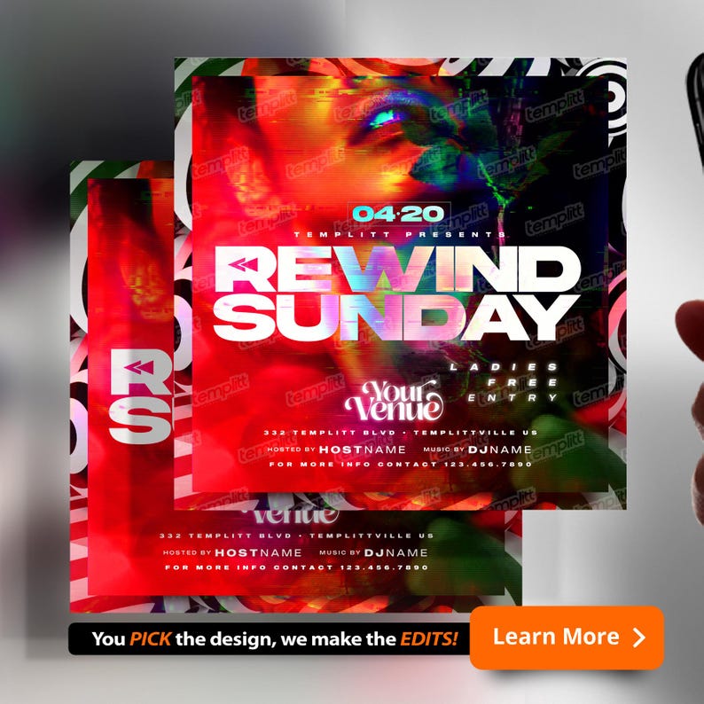 Rewind Sunday Party Flyer, Premade Flyer Template, Event Flyer, Night ...