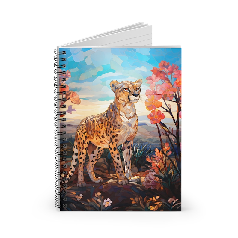Spiral Notebook, Journal, Notepad, Logbook, Diary, Cheetah Notebook, Stained Glass, Flower ...
