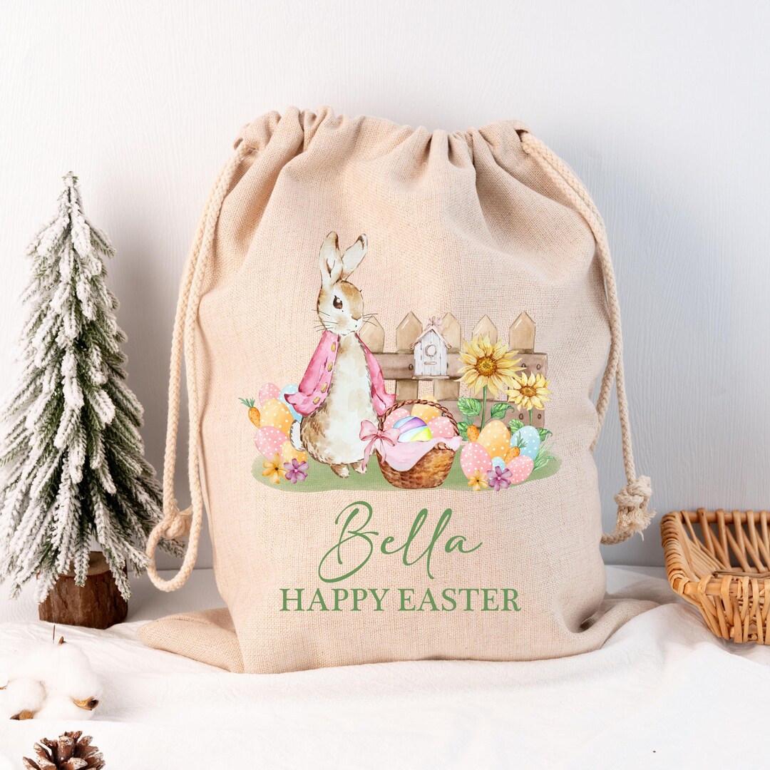 Personalized Kids Easter Bunny Bag, Easter Egg Hunt Sack, Easter Decor ...