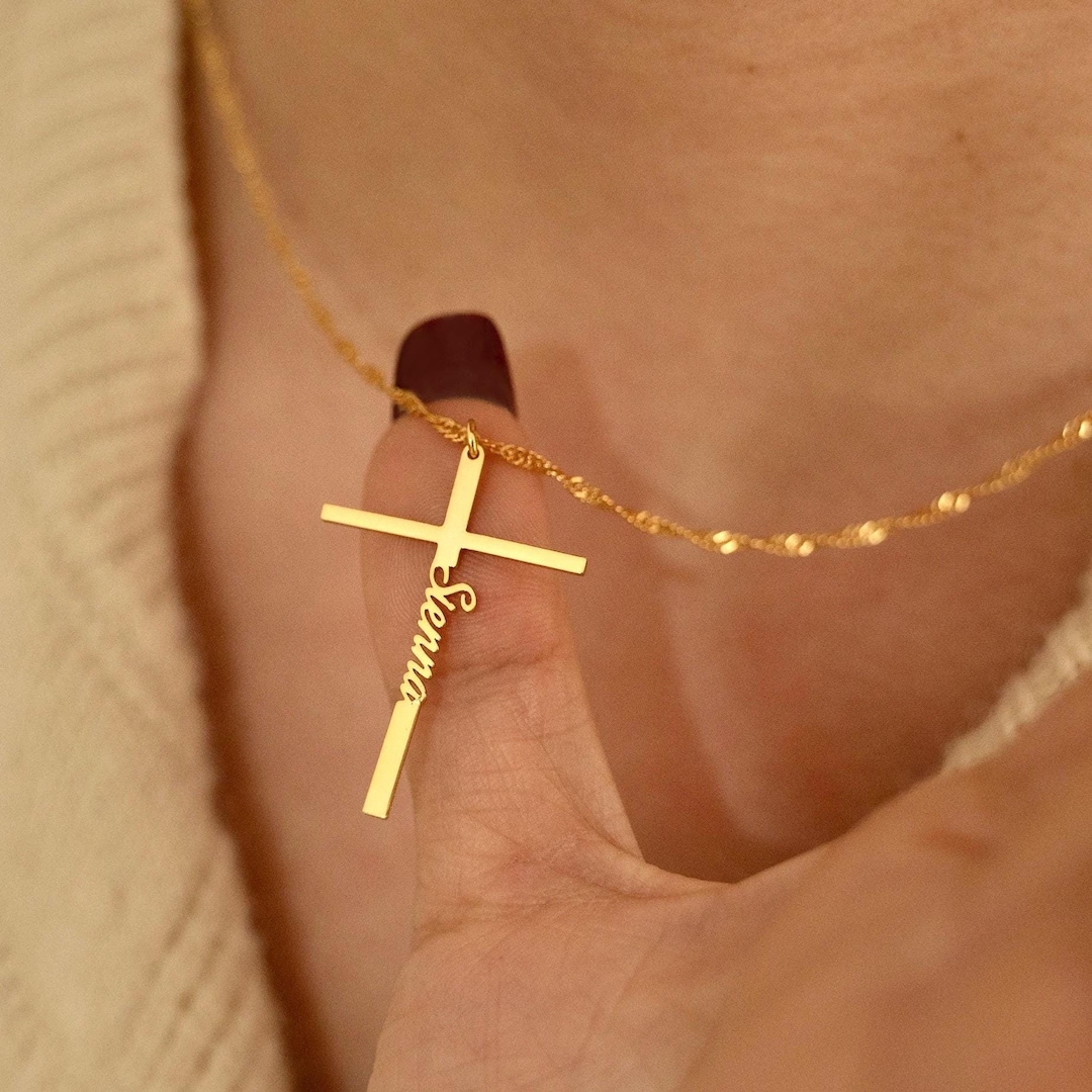 Gold Cross Name Necklace,personalized Cross Jewellry With Name,custom ...