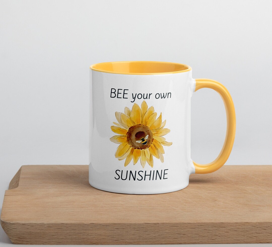 Sunflower Motivational Ceramic Mug With Bumblebee. Positve Two Tone Mug ...