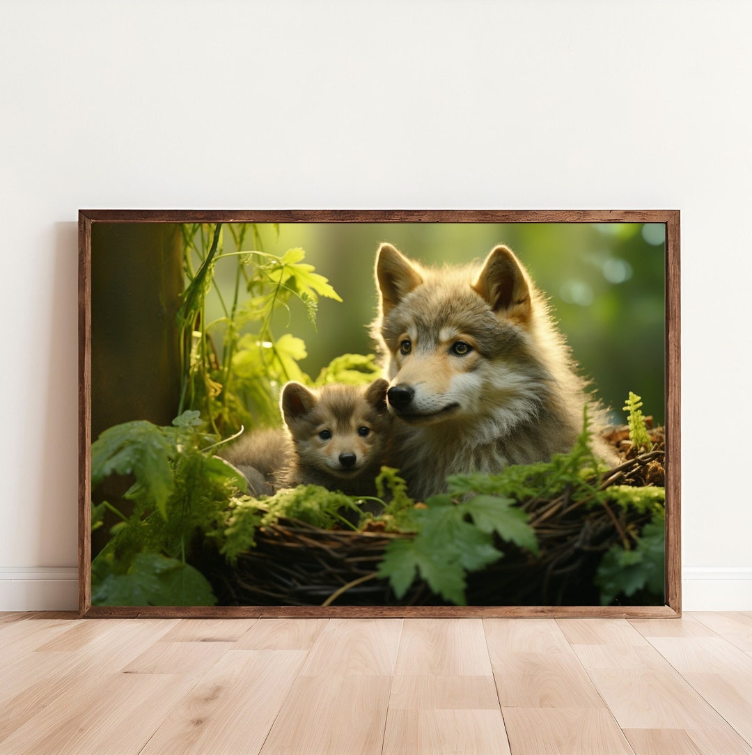 Tender Moments: Peaceful Mother Wolf and Her Baby Printable Wall Art ...