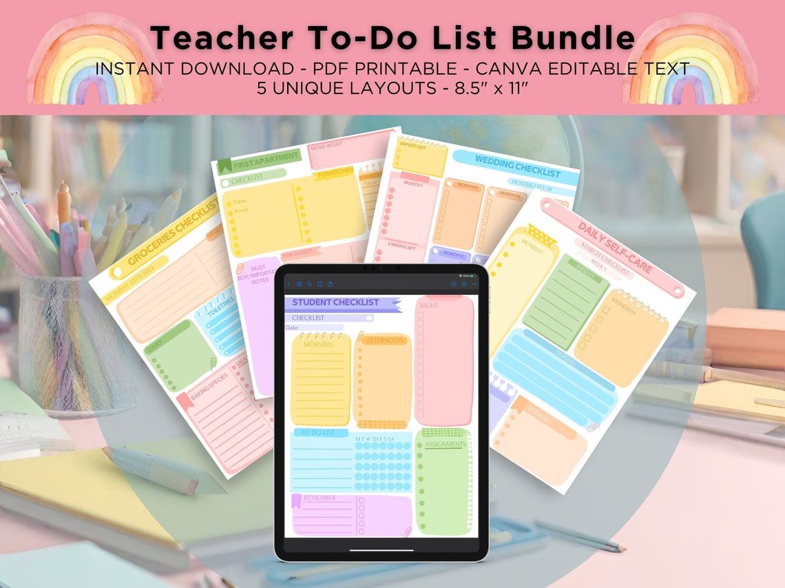 EDITABLE Teacher Checklists Undated Digital to Do List Page Digital ...