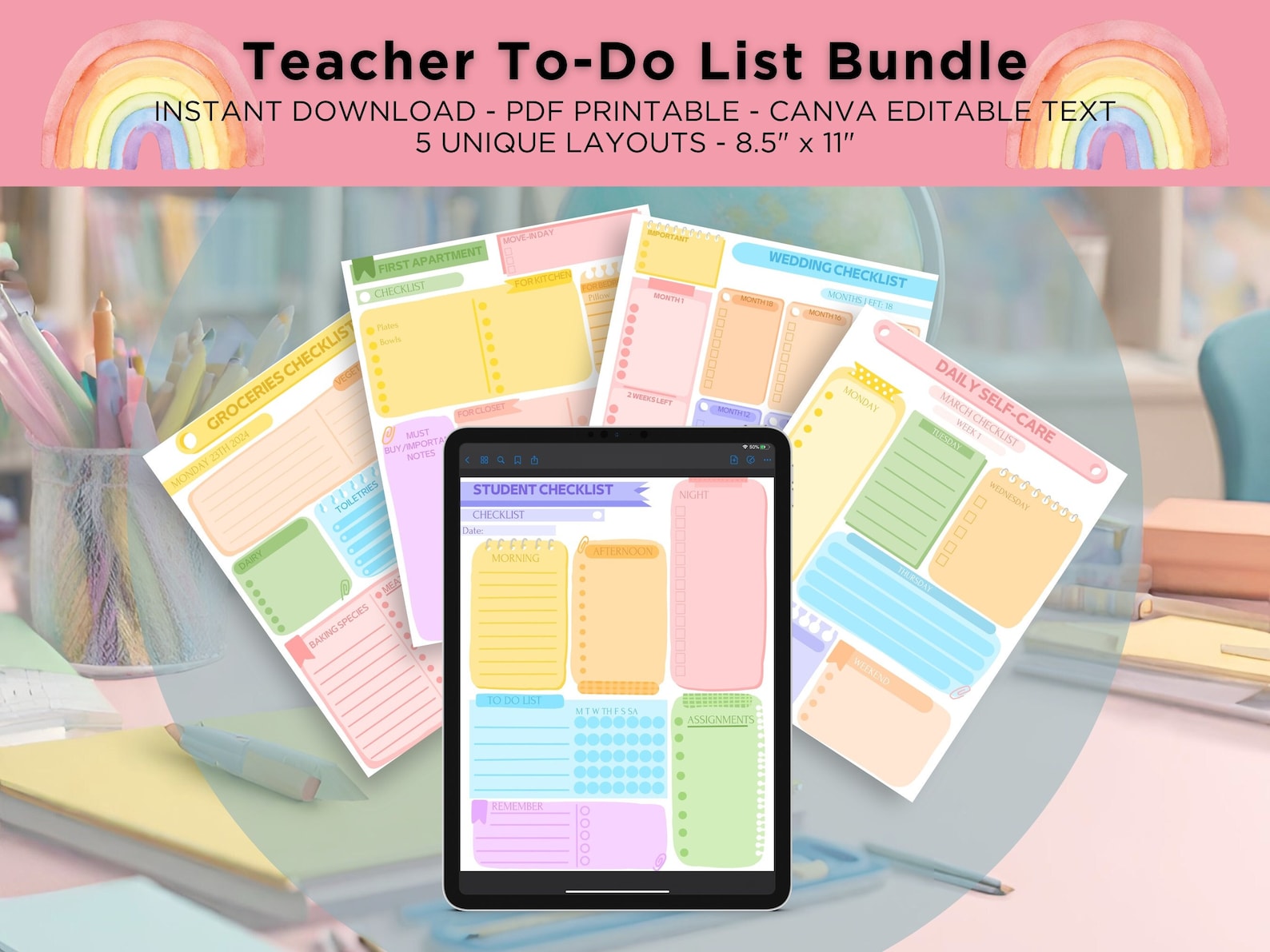 EDITABLE Teacher Checklists Undated Digital to Do List Page Digital ...