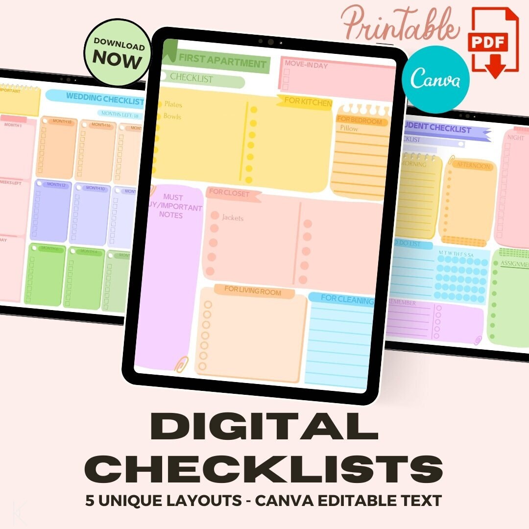 Pastel Checklists for Planner Digital Planner Checklists Pastel Planner ...
